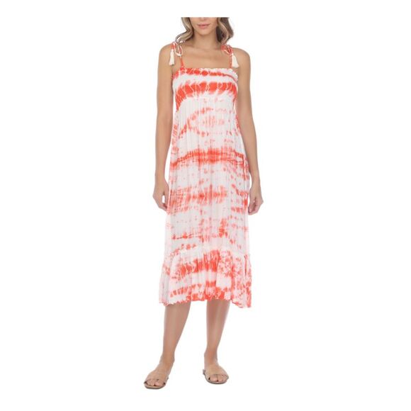 Raviya | Swim | Raviya Womens Coral Tie Ruffled Midi Smocked Square ...